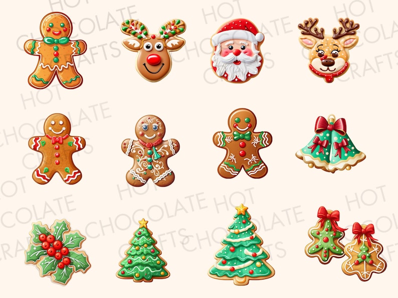 22 Christmas Sugar Cookies Clipart Sublimation Bundle PNG Commercial ...