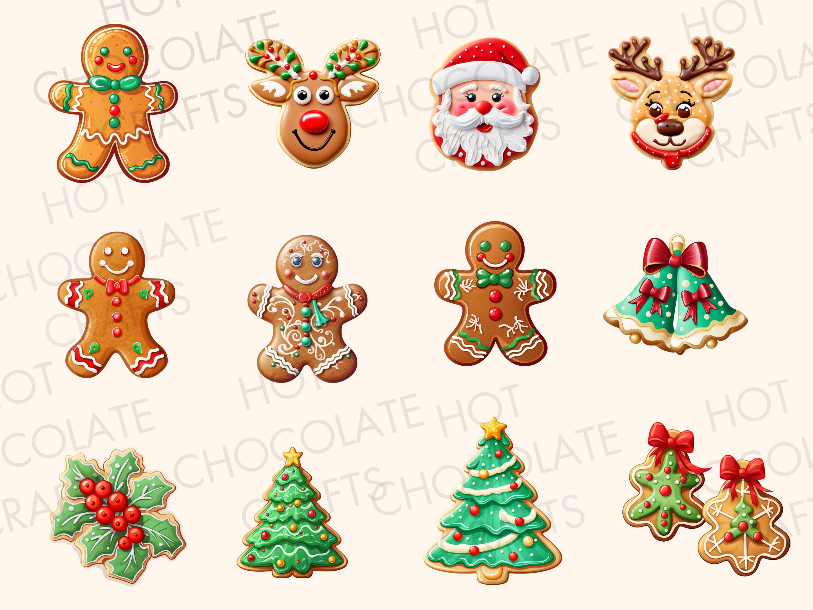 22 Christmas Sugar Cookies Clipart Sublimation Bundle PNG Commercial ...