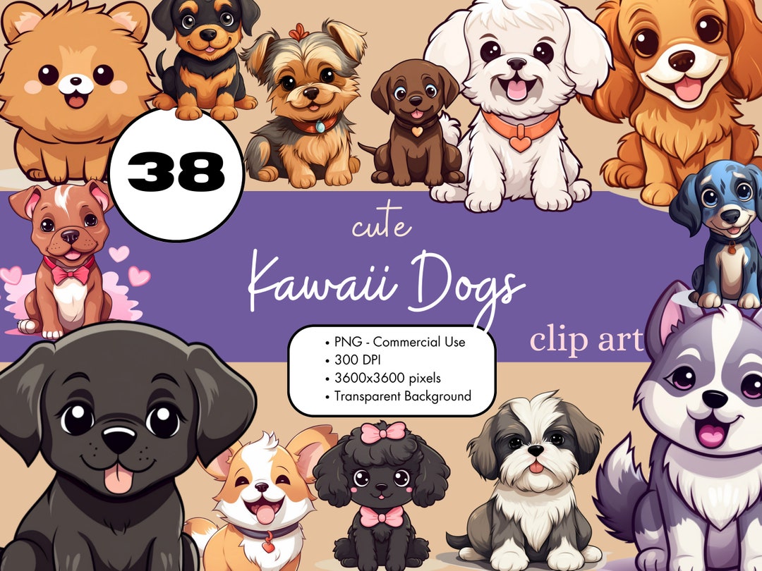 38 Kawaii Dogs PNG Cute Clipart Pets Sublimation Bundle Commercial Use ...