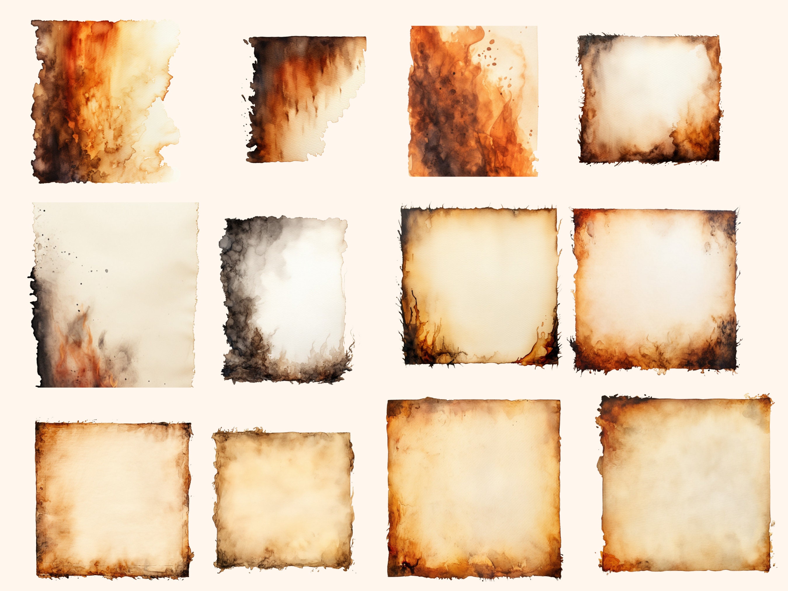 30 Watercolor Burnt Edge Paper Clipart PNG Sublimation Bundle ...