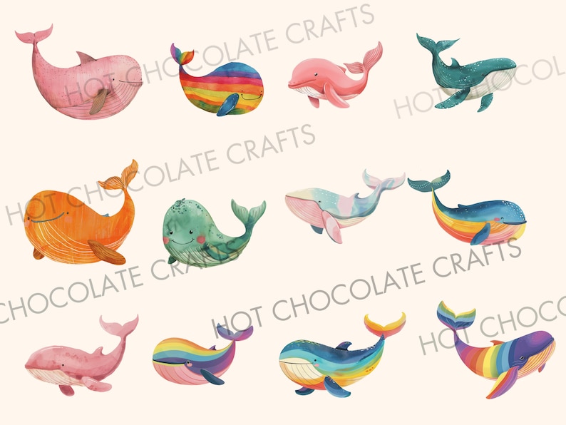 35 Cute Whales Watercolor Clipart Sublimation Bundle PNG Commercial Use ...