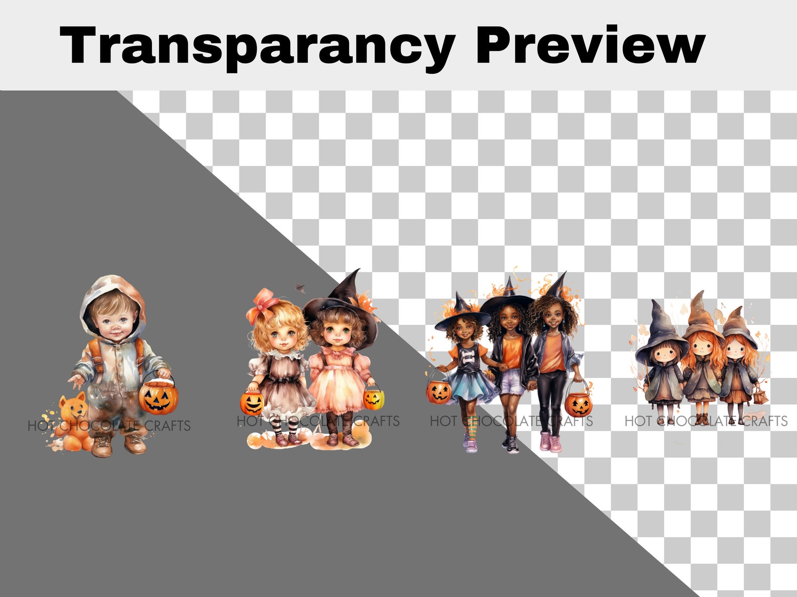 25 Trick or Treat Kids Children People Halloween Watercolor Clipart ...