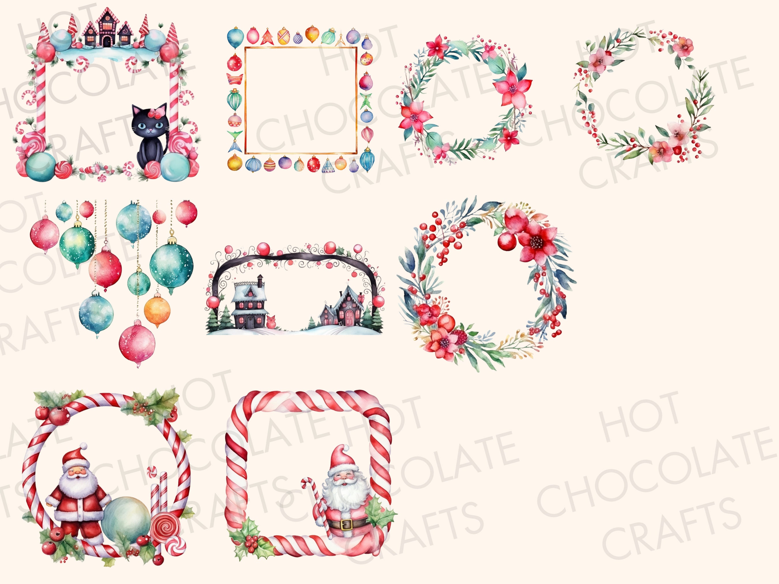 21 Christmas Borders Frames Watercolor Clipart Sublimation Bundle PNG ...