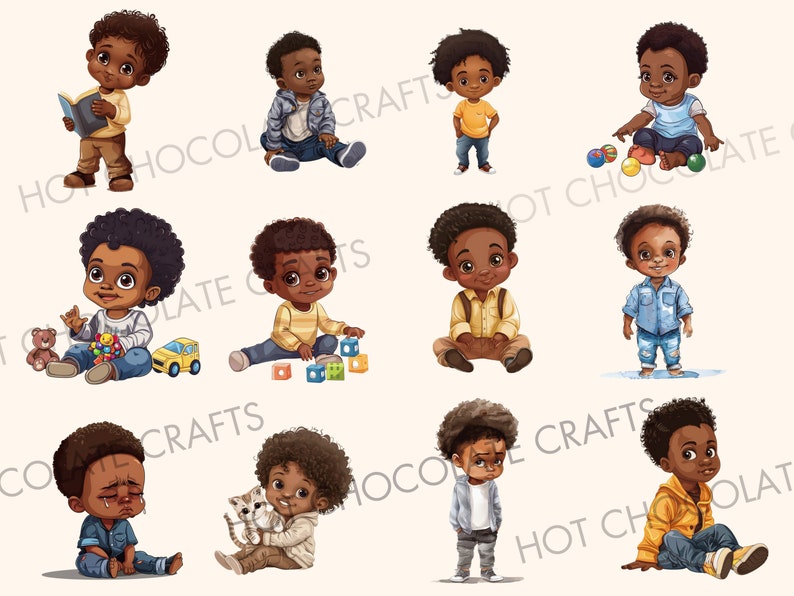 21 Black Toddler Boy Kids Clipart Bundle, African American Women PNG ...