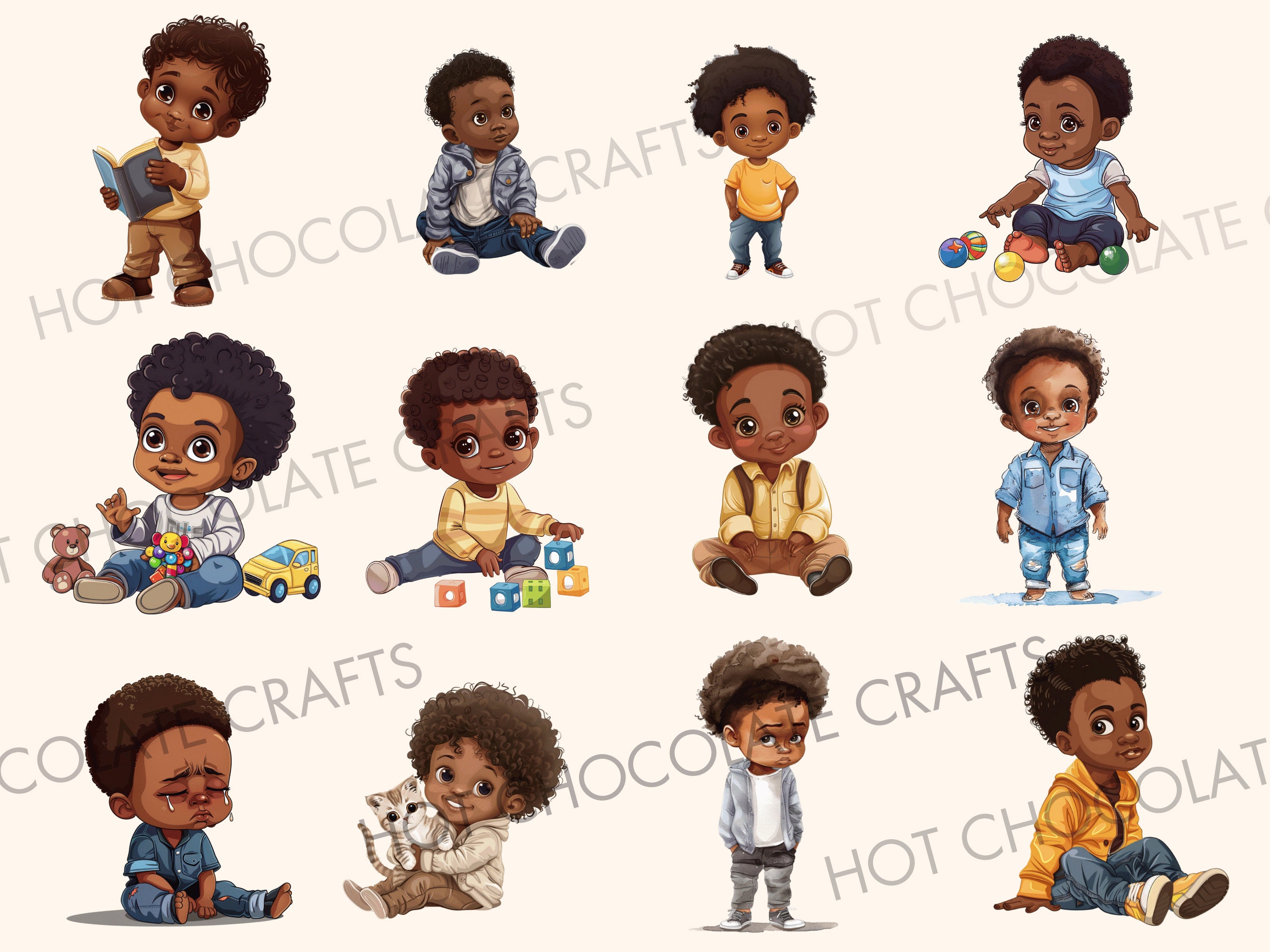 21 Black Toddler Boy Kids Clipart Bundle, African American Women PNG ...