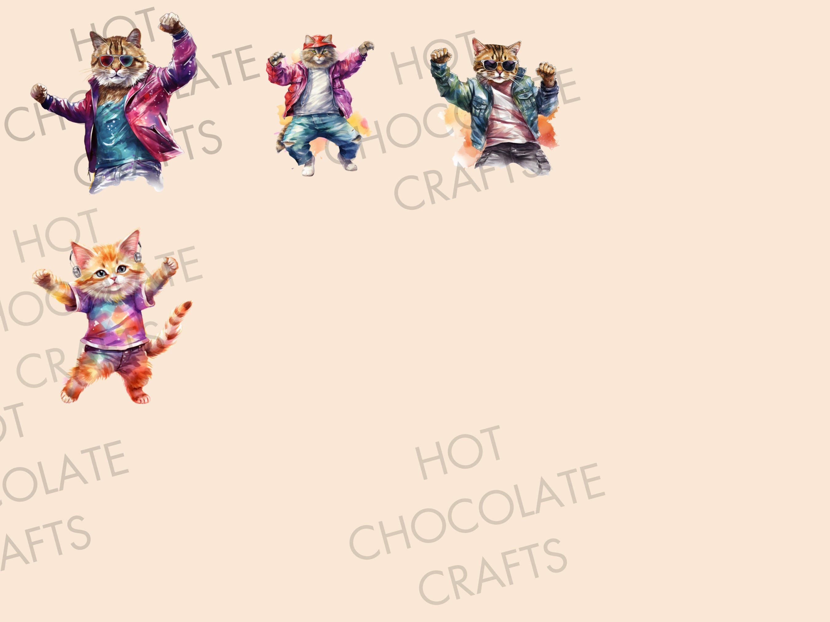 16 Clubbing Dancing Cats Watercolor Clipart Sublimation Bundle - Etsy