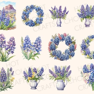 25 Bluebonnet Wildflowers Watercolor Clipart Sublimation Bundle PNG ...