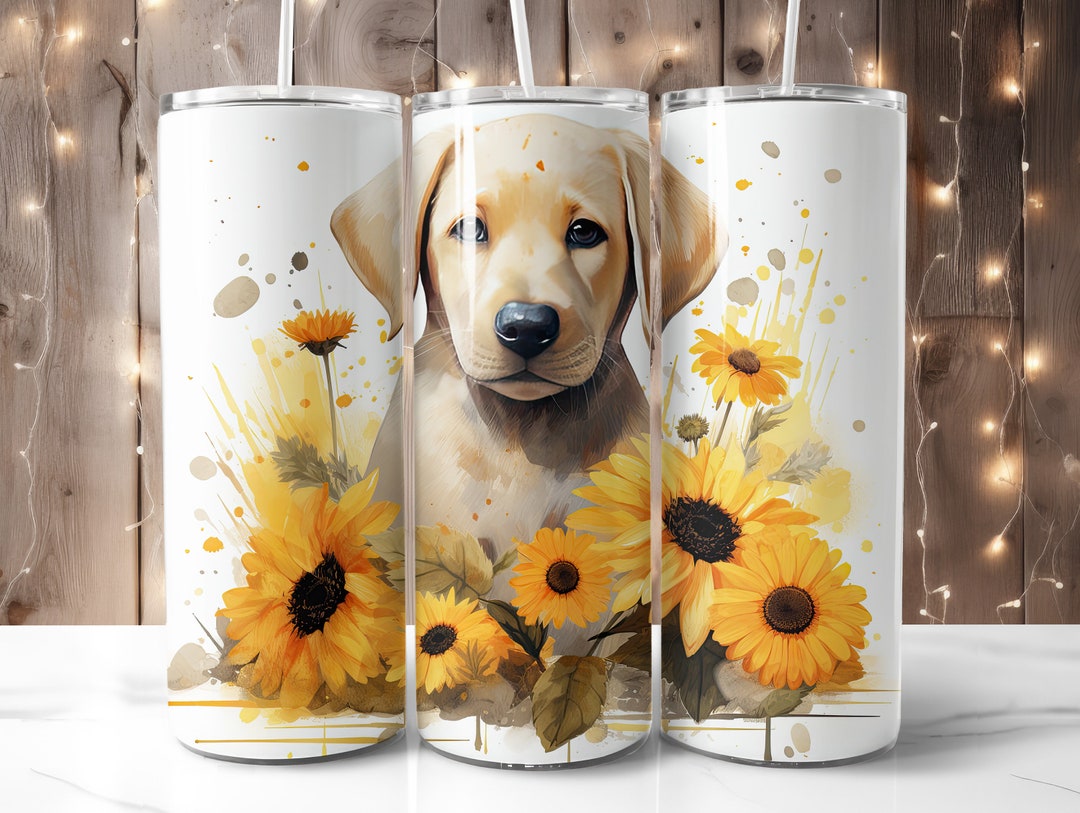 Yellow Labrador Retriever Lab Dog With Sunflowers Colorful Puppy 20oz ...