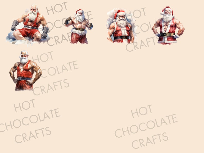 17 Bodybuilder Buff Santa Claus Watercolor Clipart Sublimation Bundle ...