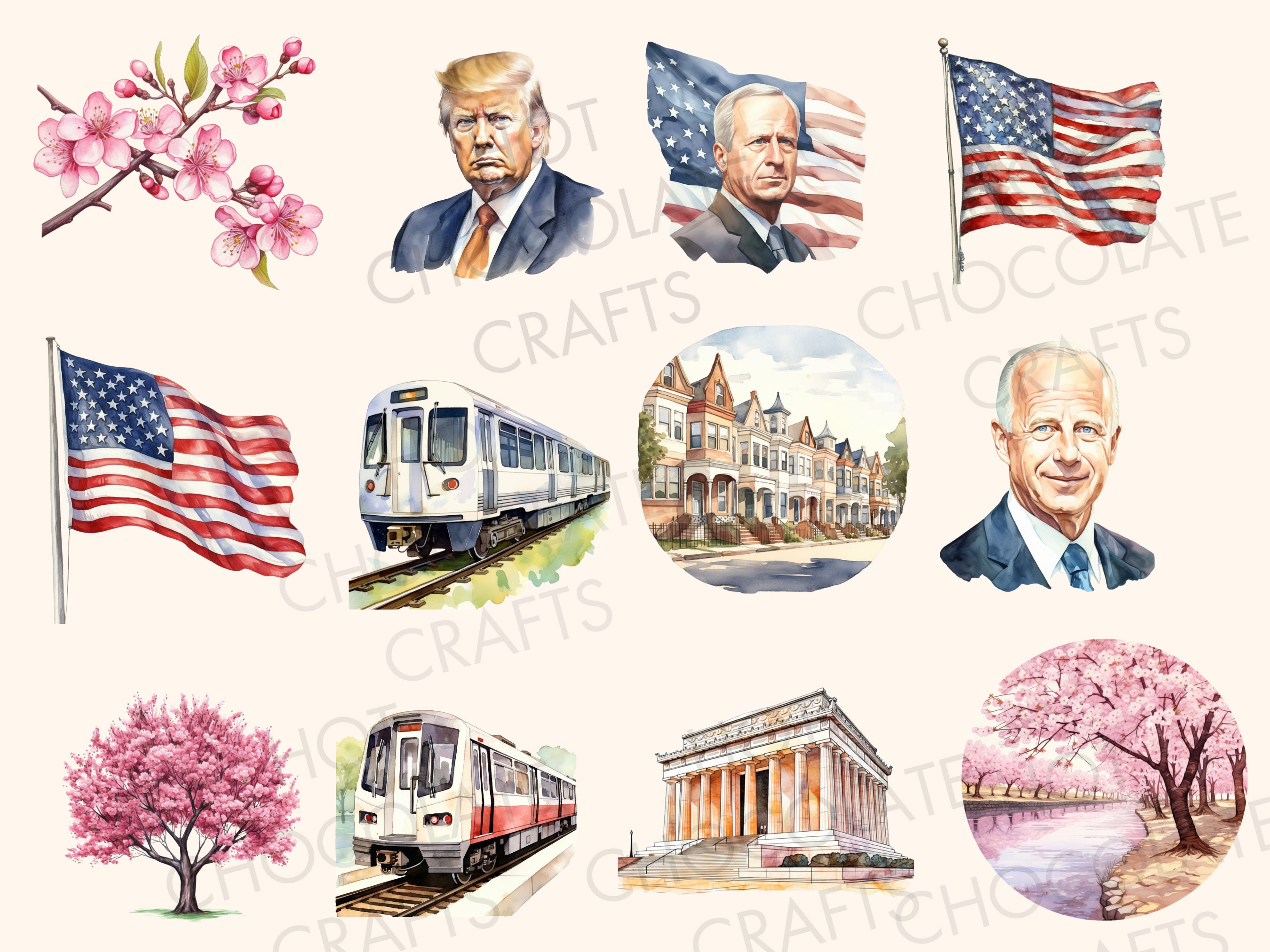 21 Washington DC Travel Watercolor Clipart Sublimation Design Elements ...