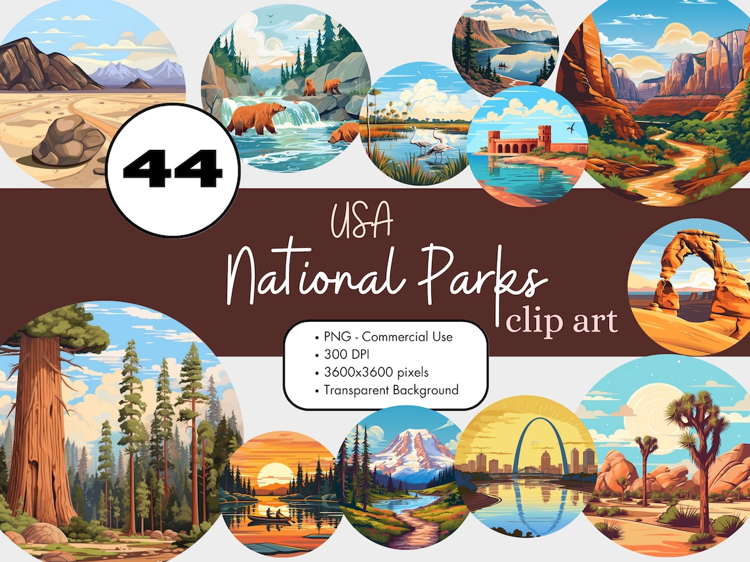 44 US National Parks Clipart Sublimation Bundle PNG Commercial Use ...