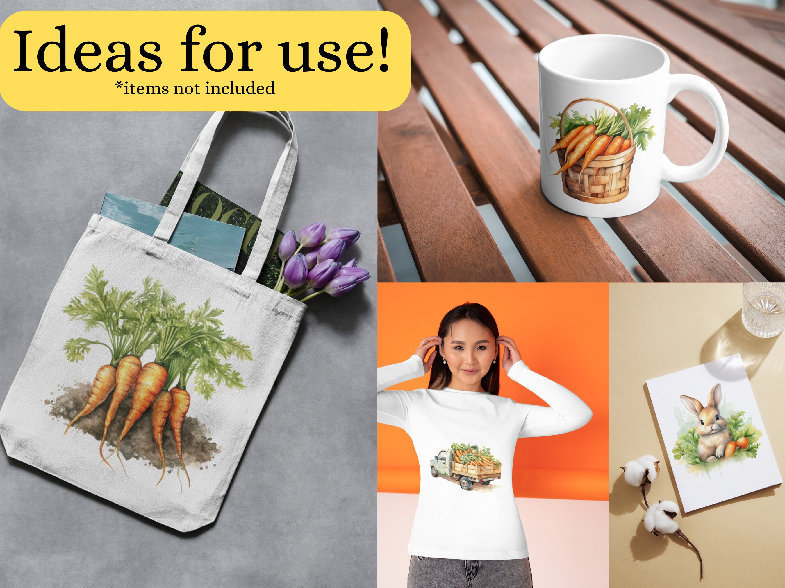 58 Carrots Watercolor Clipart Sublimation Bundle PNG Commercial Use ...