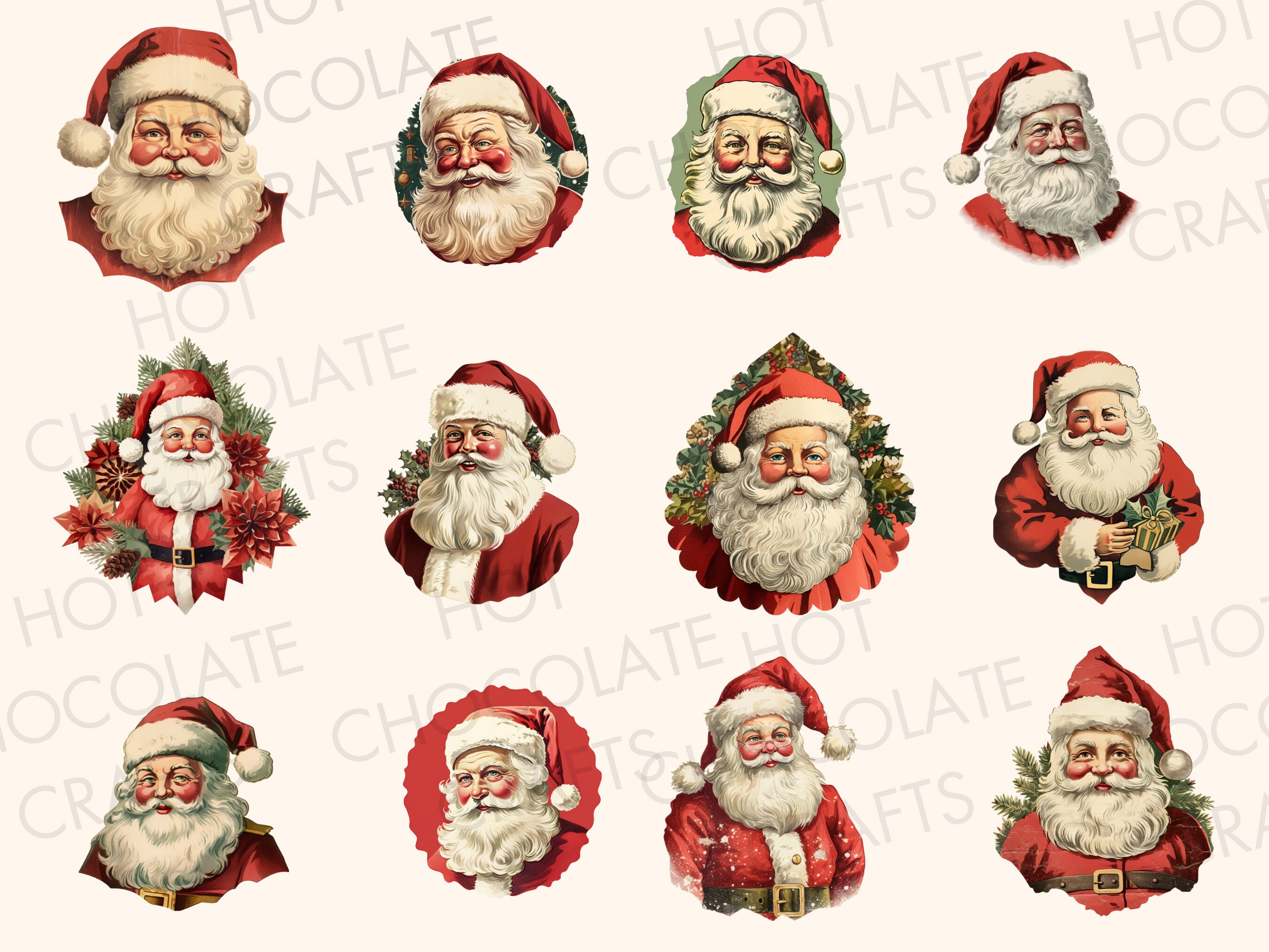 25 Vintage Nostalgic Santa Claus Holiday Clipart Sublimation Bundle PNG ...