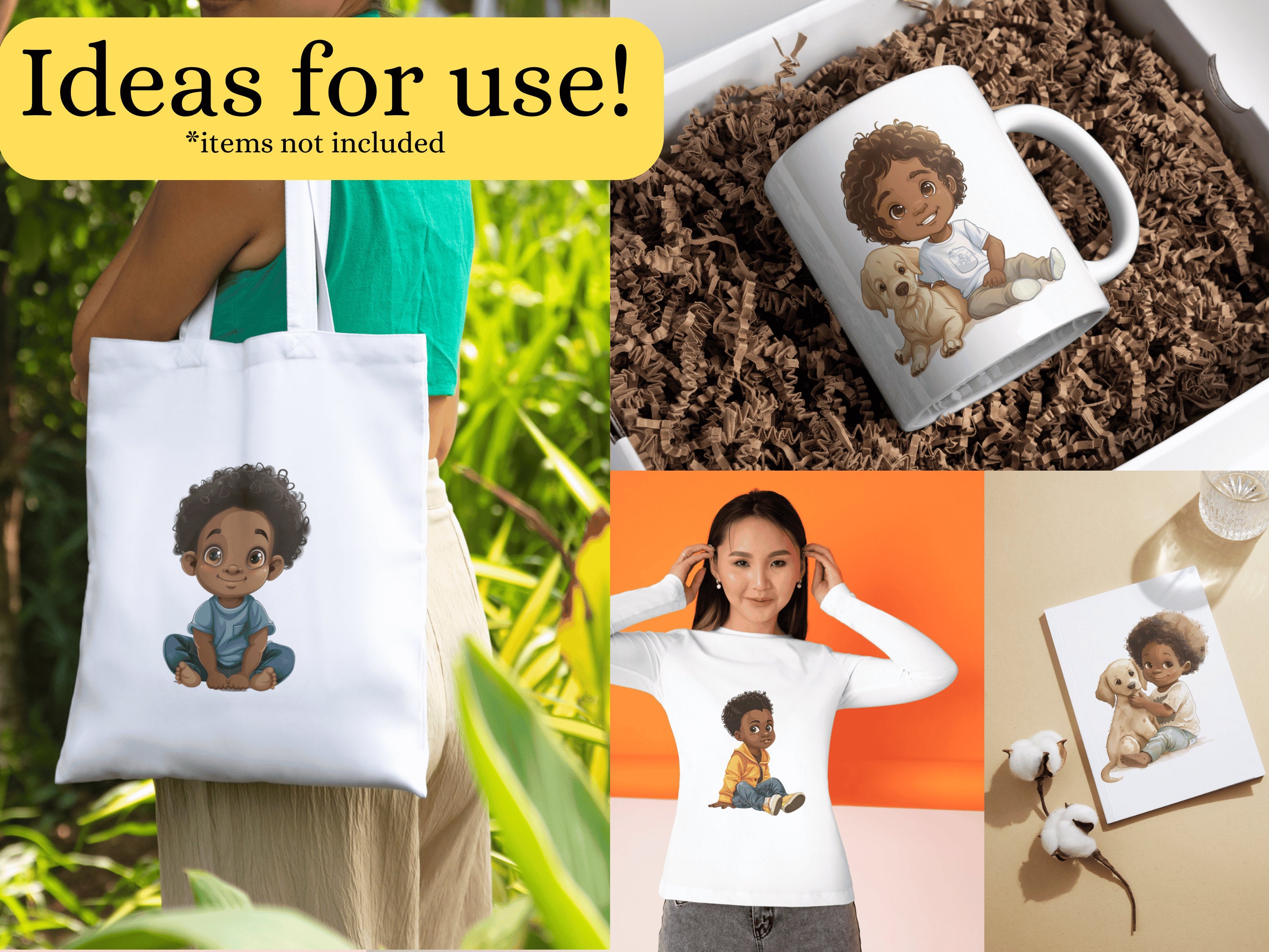 21 Black Toddler Boy Kids Clipart Bundle, African American Women PNG ...