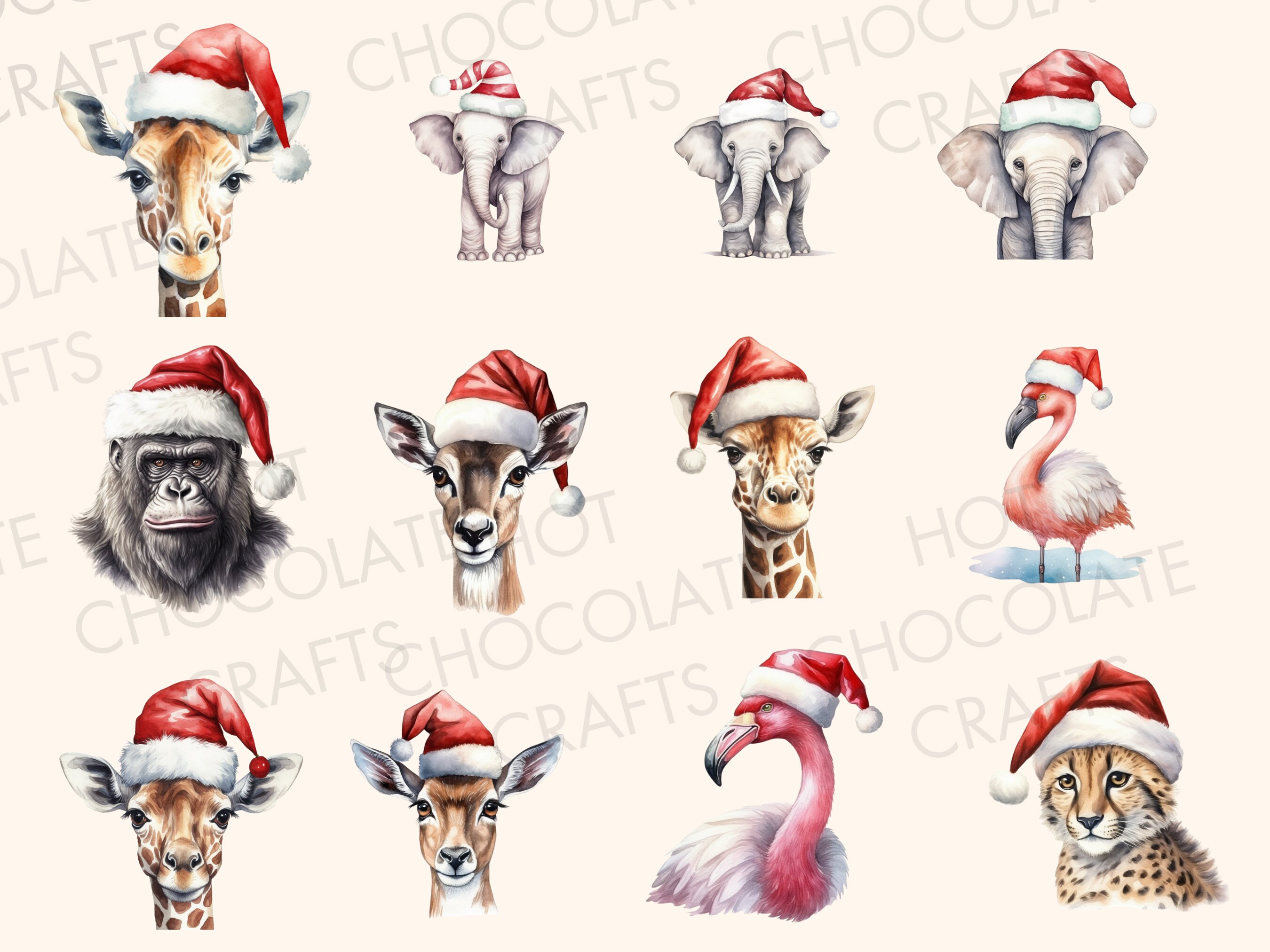 45 Christmas Safari Watercolor Clipart PNG Sublimation Bundle ...