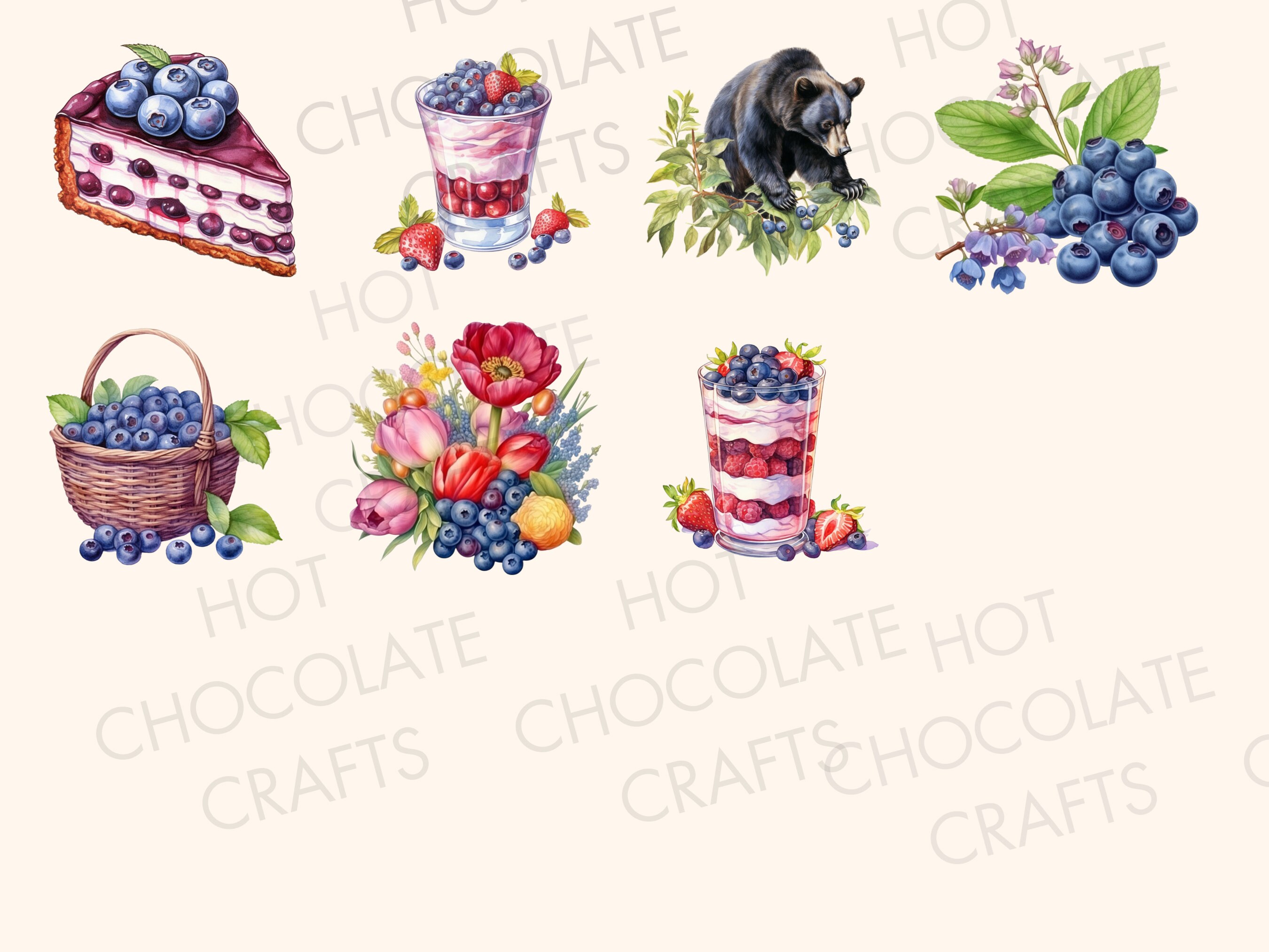 58 Blueberry Watercolor Clipart Sublimation Bundle PNG Commercial Use ...
