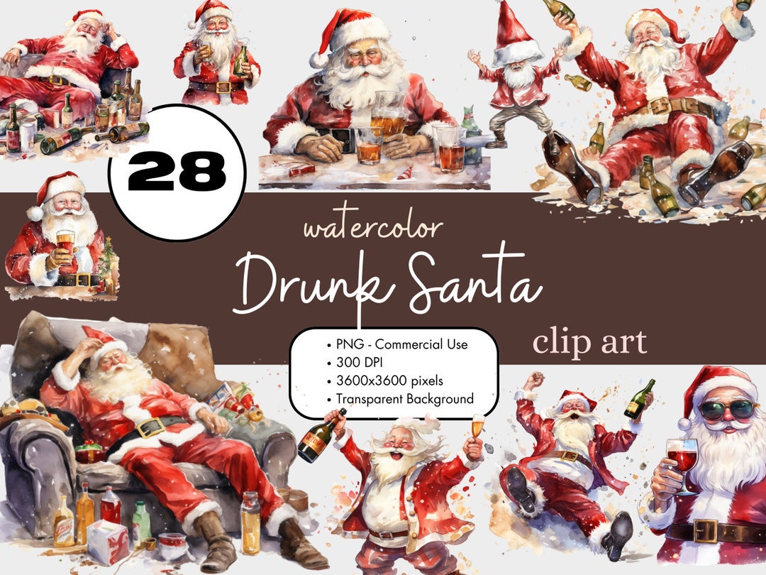28 Drunk Santa Claus Watercolor Clipart Sublimation Bundle PNG ...