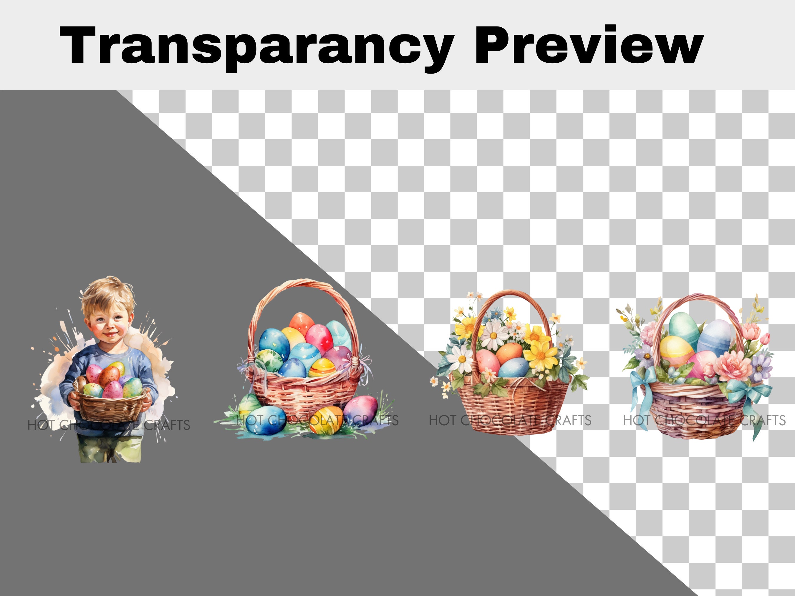 30 Easter Baskets Watercolor Clipart Sublimation Bundle PNG Commercial ...