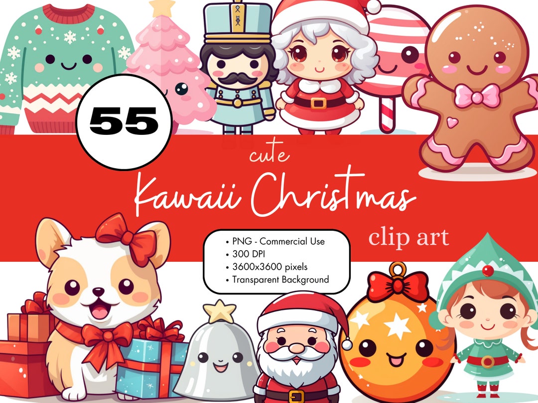55 Kawaii Christmas Clipart Sublimation Bundle PNG Commercial Use ...