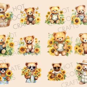 29 Sunflower Teddy Bears Watercolor Clipart Sublimation Bundle PNG ...
