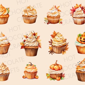 21 Fall Cupcakes Autumn Watercolor Clipart PNG Sublimation Bundle ...