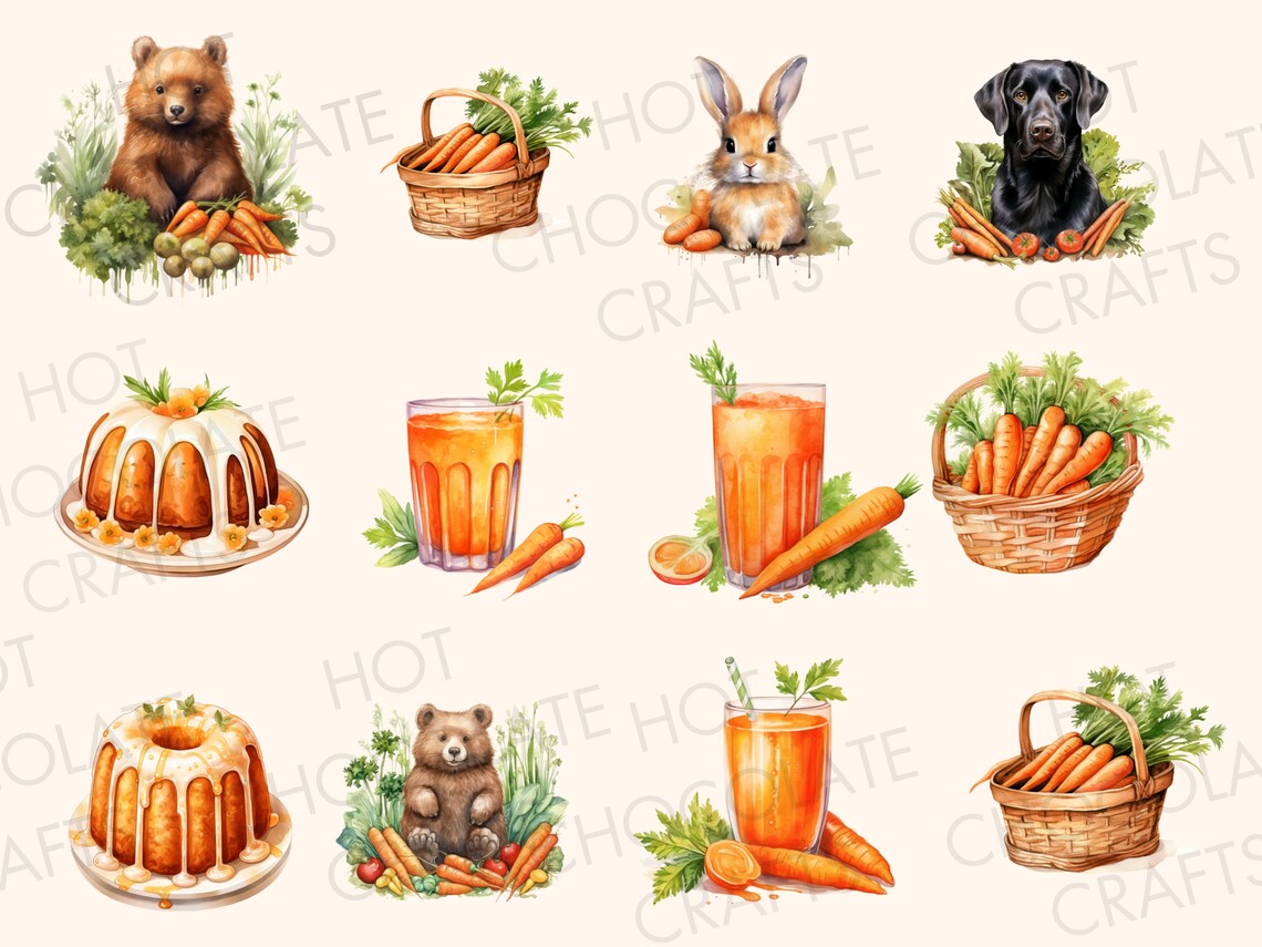 58 Carrots Watercolor Clipart Sublimation Bundle PNG Commercial Use ...