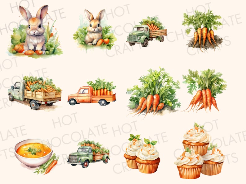 58 Carrots Watercolor Clipart Sublimation Bundle PNG Commercial Use ...