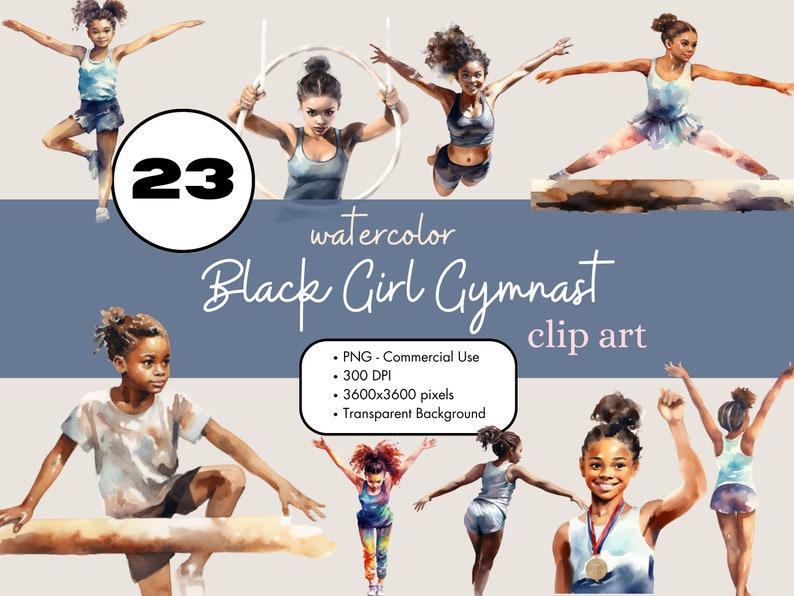 23 Black Girl Gymnast Clipart PNG Sublimation Bundle Commercial Use ...