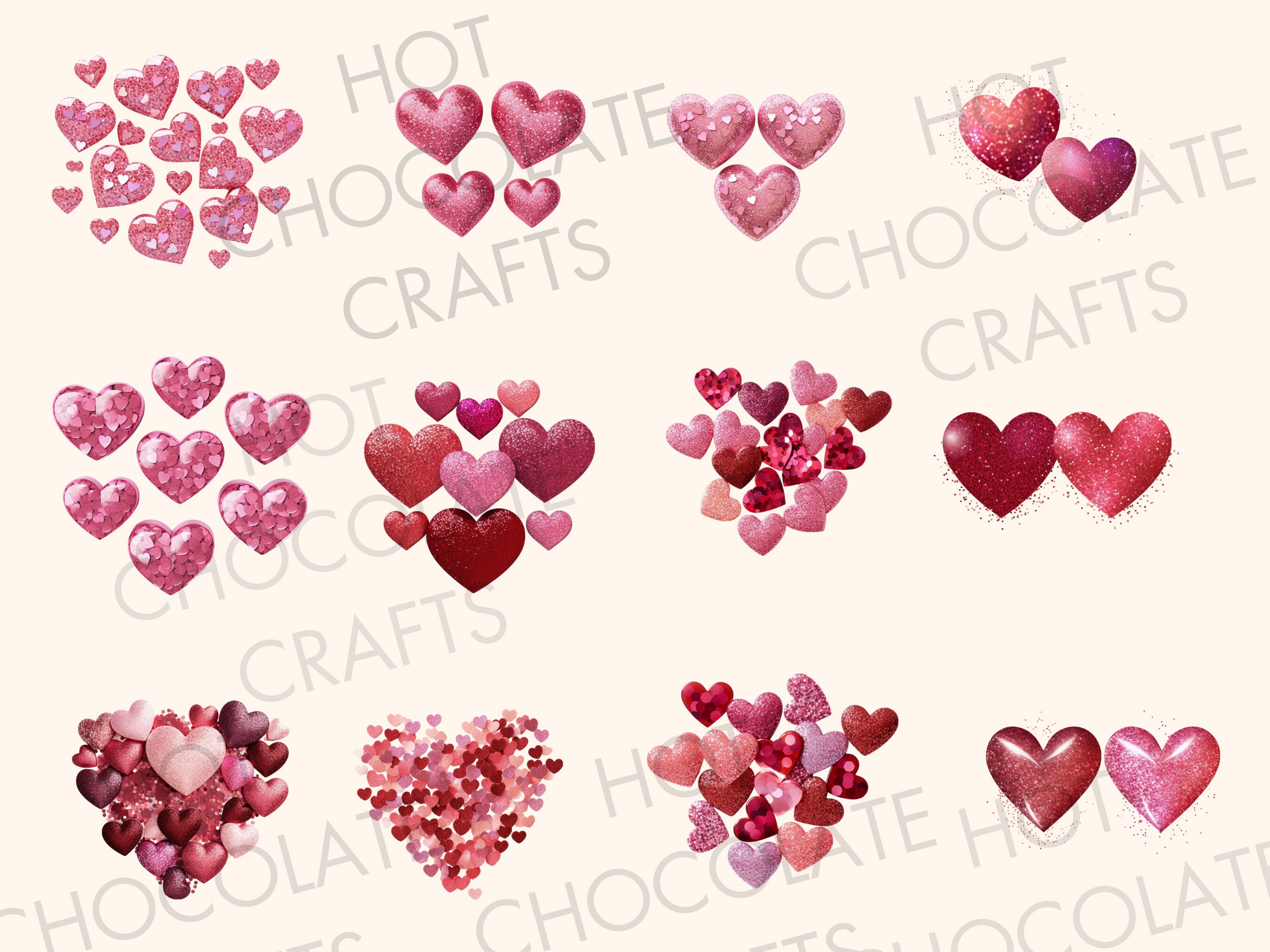 30 Glitter Hearts Valentine's Day Clipart PNG Sublimation Bundle ...