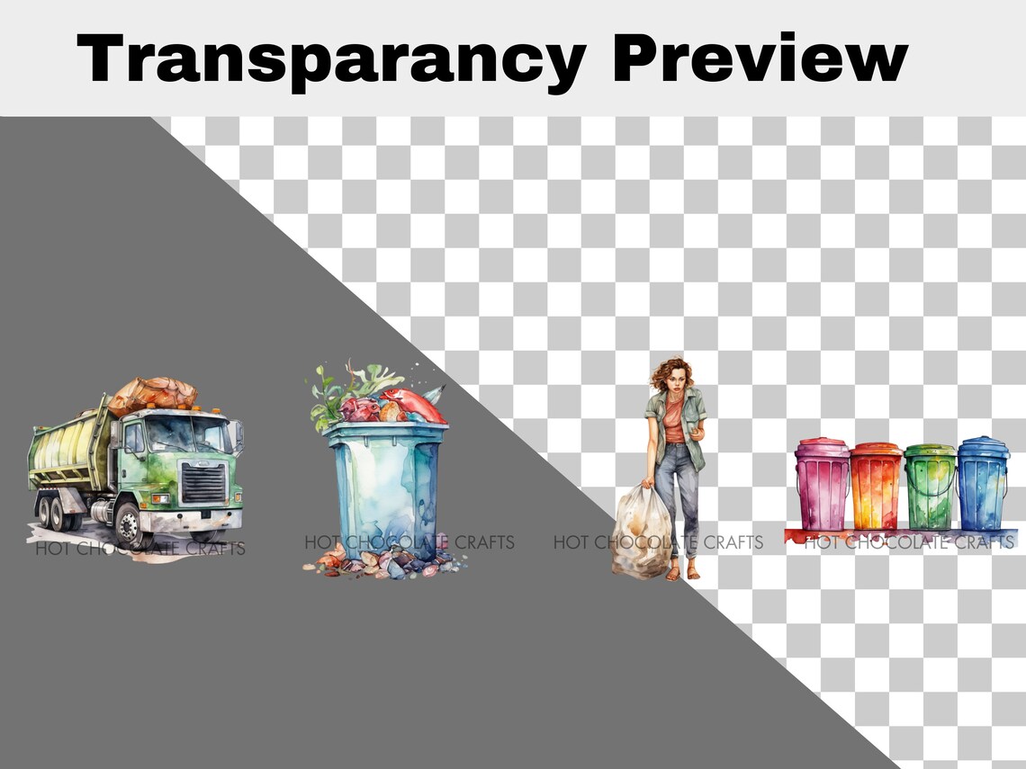 36 Garbage Trash Watercolor Clipart PNG Sublimation Bundle Commercial ...