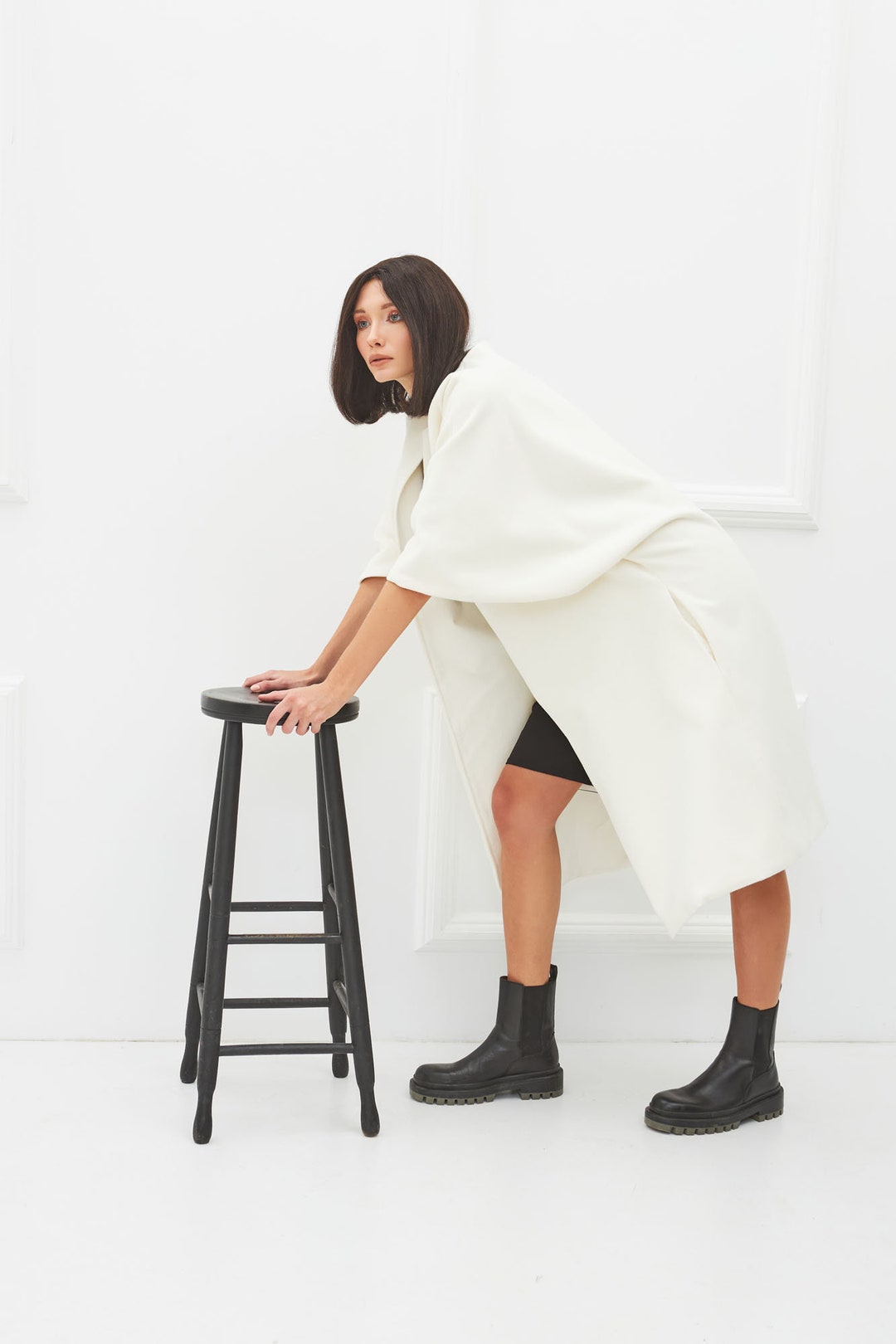 White Cape Coat • Women's Winter Coat With Wide Sleeves - Etsy