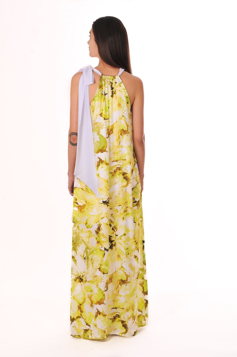 Floral Dress With Long White Ribbon/ Summer Dress / Silk Dress ...