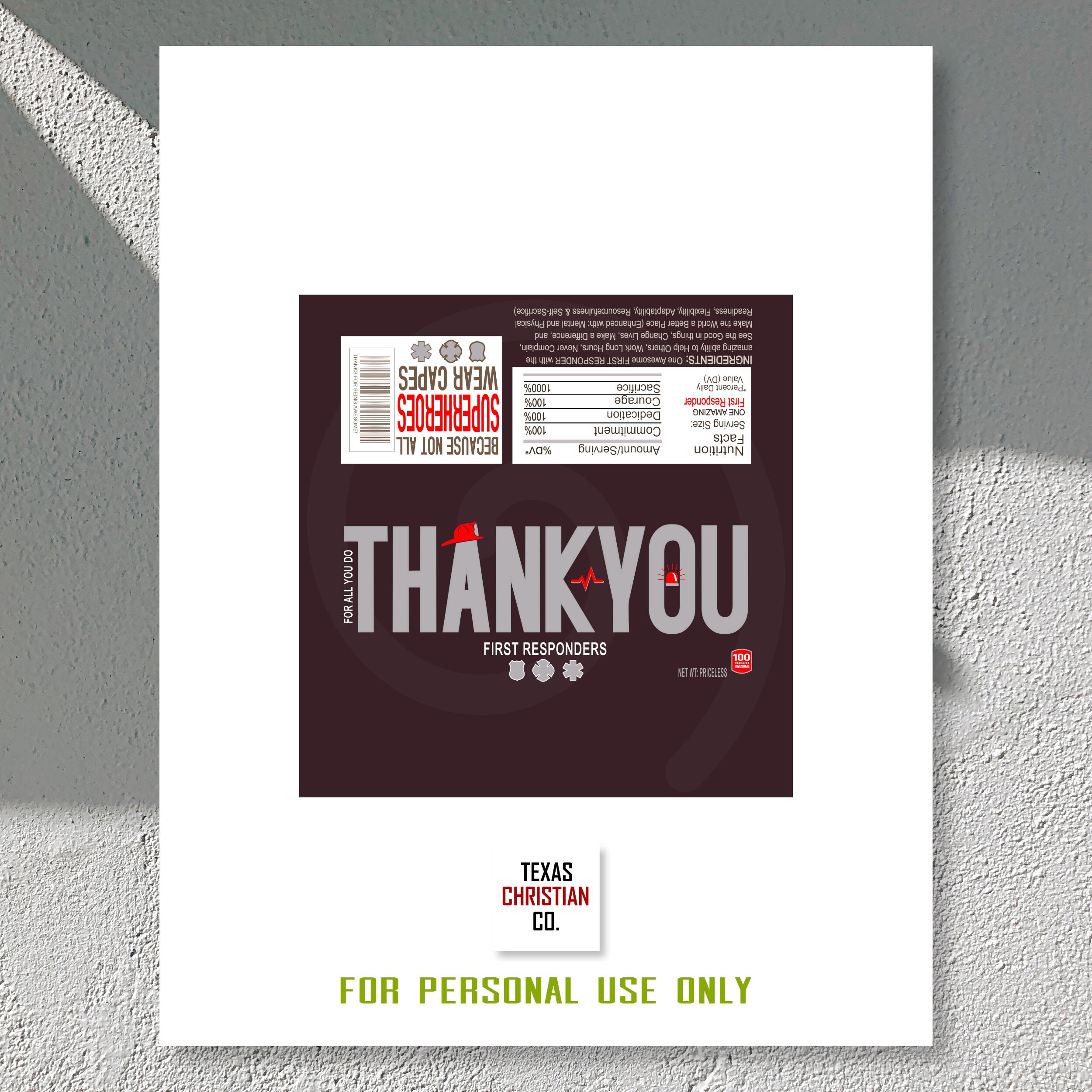 First Responders Appreciation Gift Printable Candy Bar | Etsy Singapore