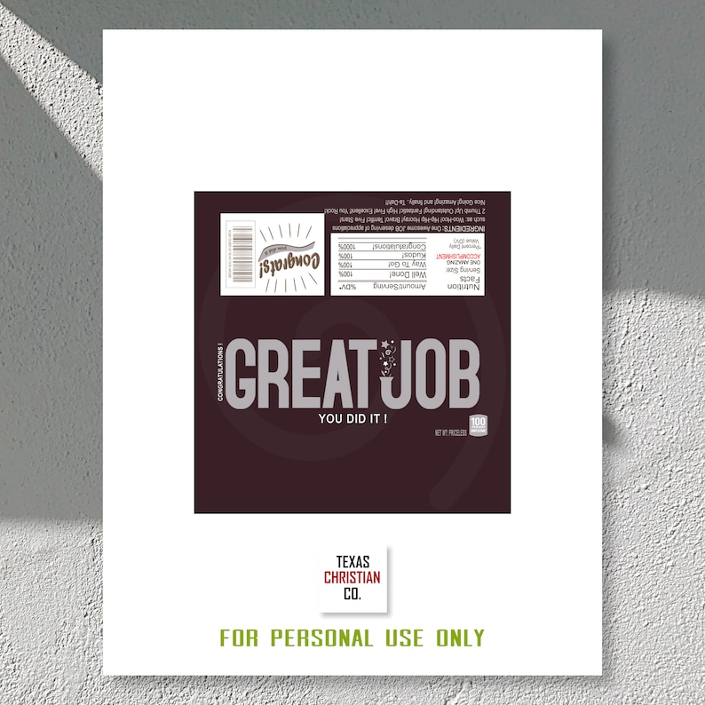 GREAT JOB Candy Bar Wrappers Printable Instant Download Co | Etsy