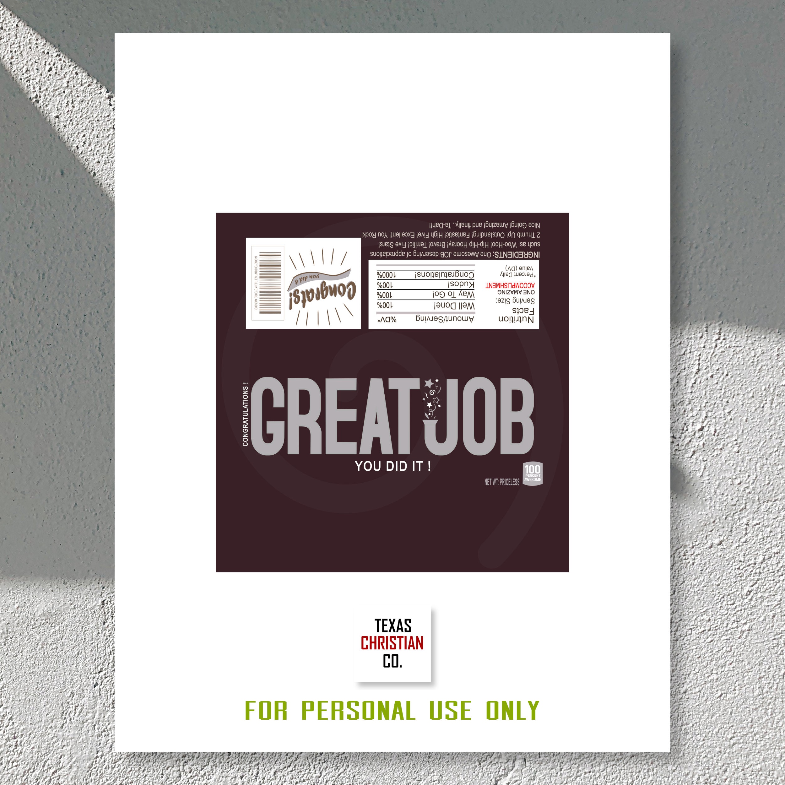 GREAT JOB Candy Bar Wrappers – Printable Instant Download – Co Workers ...