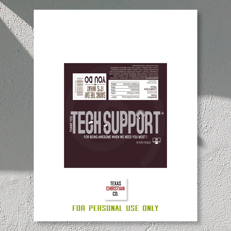 Tech Support Gift Ideas Printable Tech Support Candy Bar - Etsy