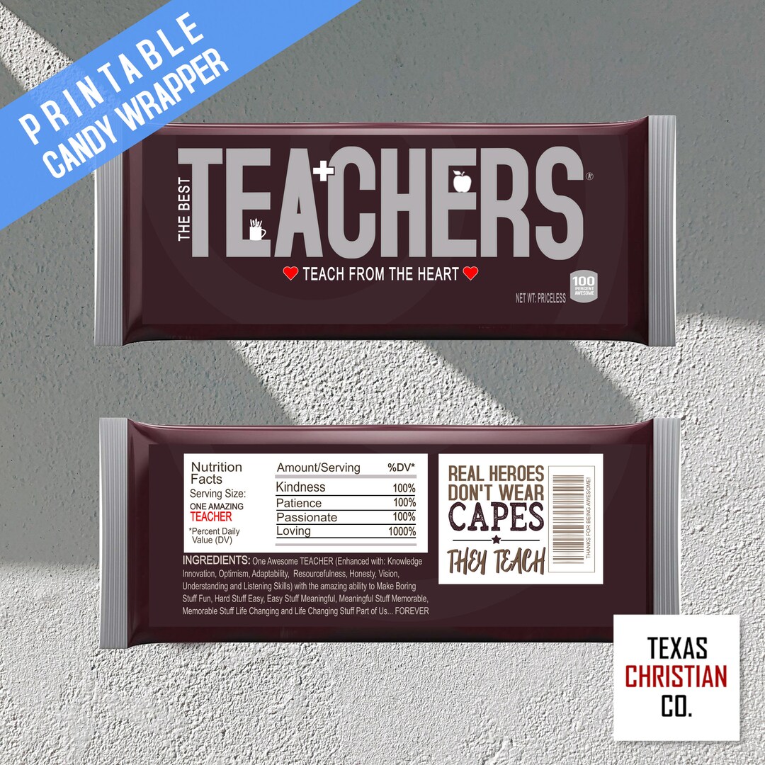 Teacher Appreciation Gift Printable Teacher Candy Bar - Etsy