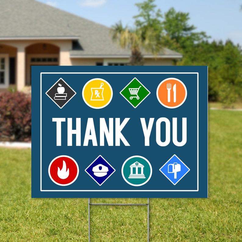18" X 24" Thank You Essential Workers Yard Sign . Essential Workers ...