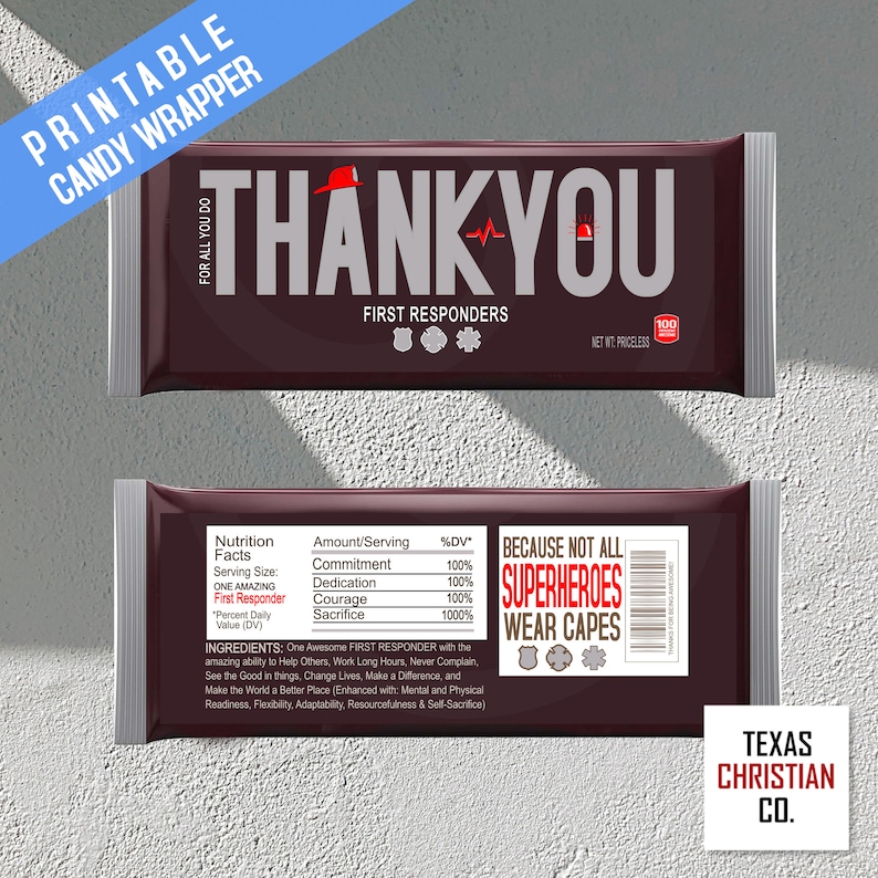 First Responders Appreciation Gift Printable Candy Bar - Etsy