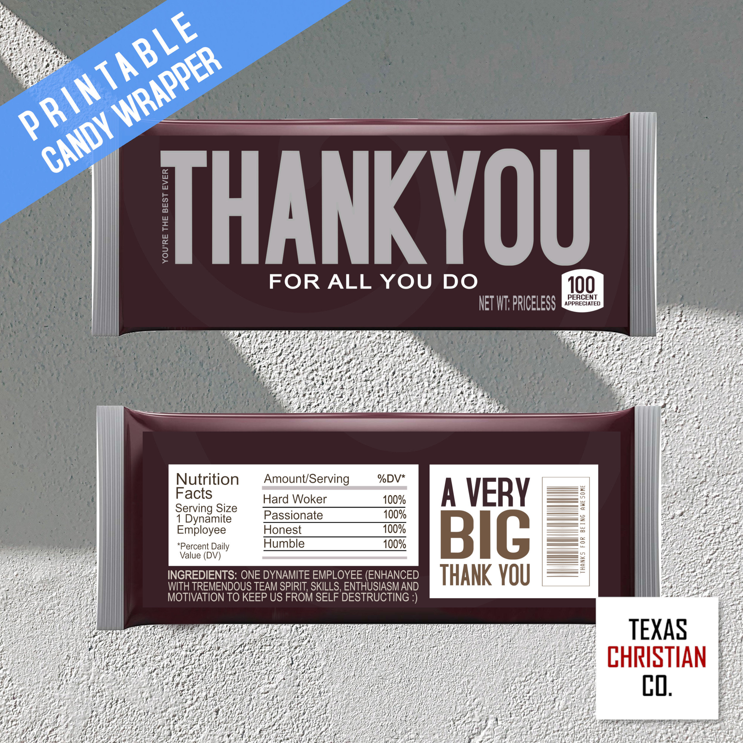 EMPLOYEE APPRECIATION GIFT Printable Candy Bar Wrappers - Etsy
