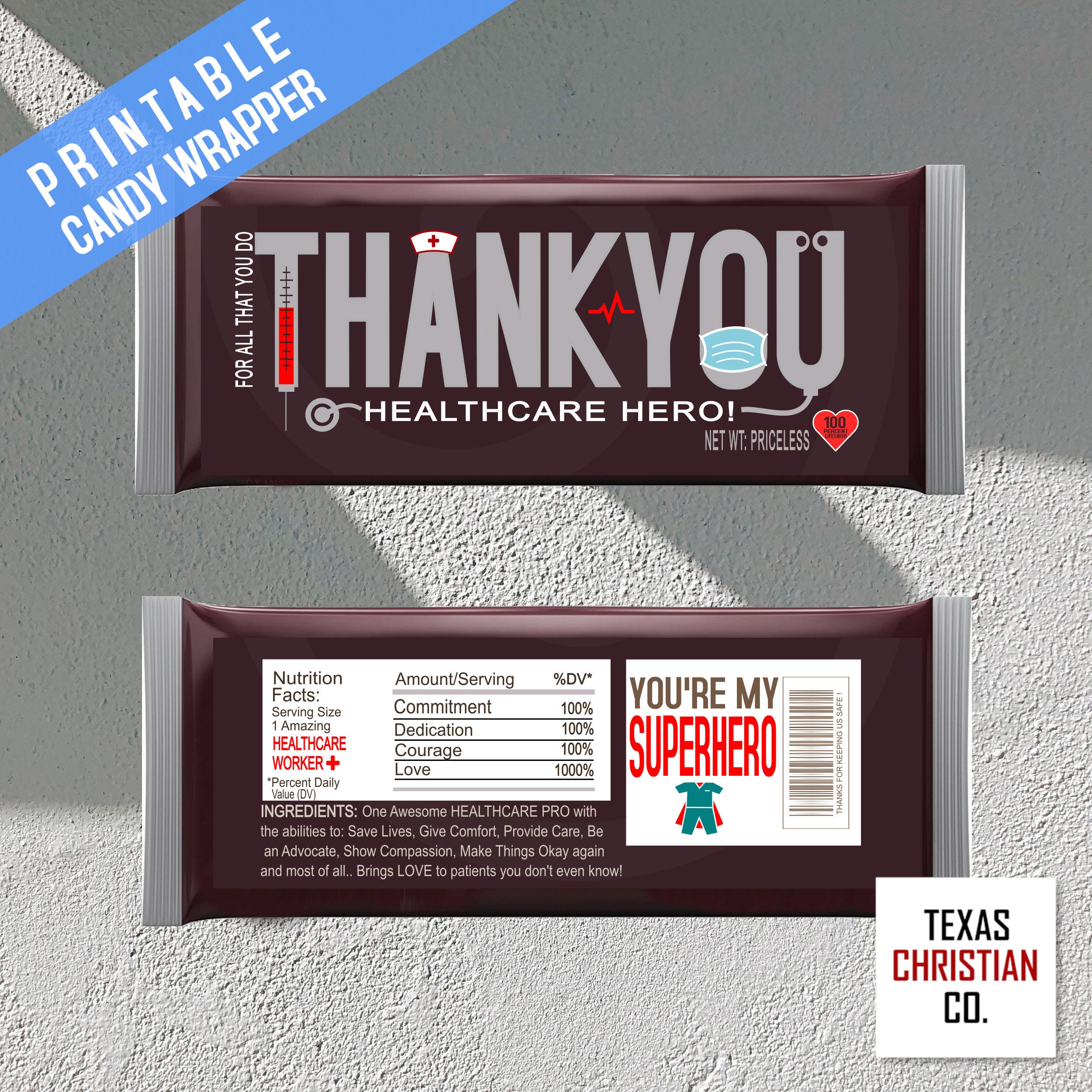 Healthcare Hero Appreciation Gift – Printable Candy Bar Wrappers ...