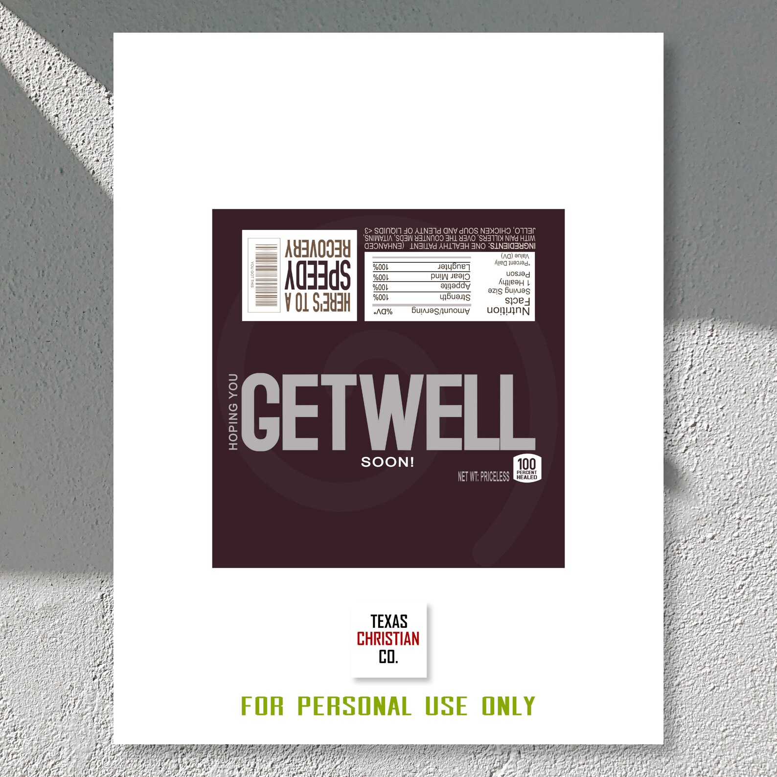 Get Well Soon Printable Candy Wrapper Get Well Gift | Etsy