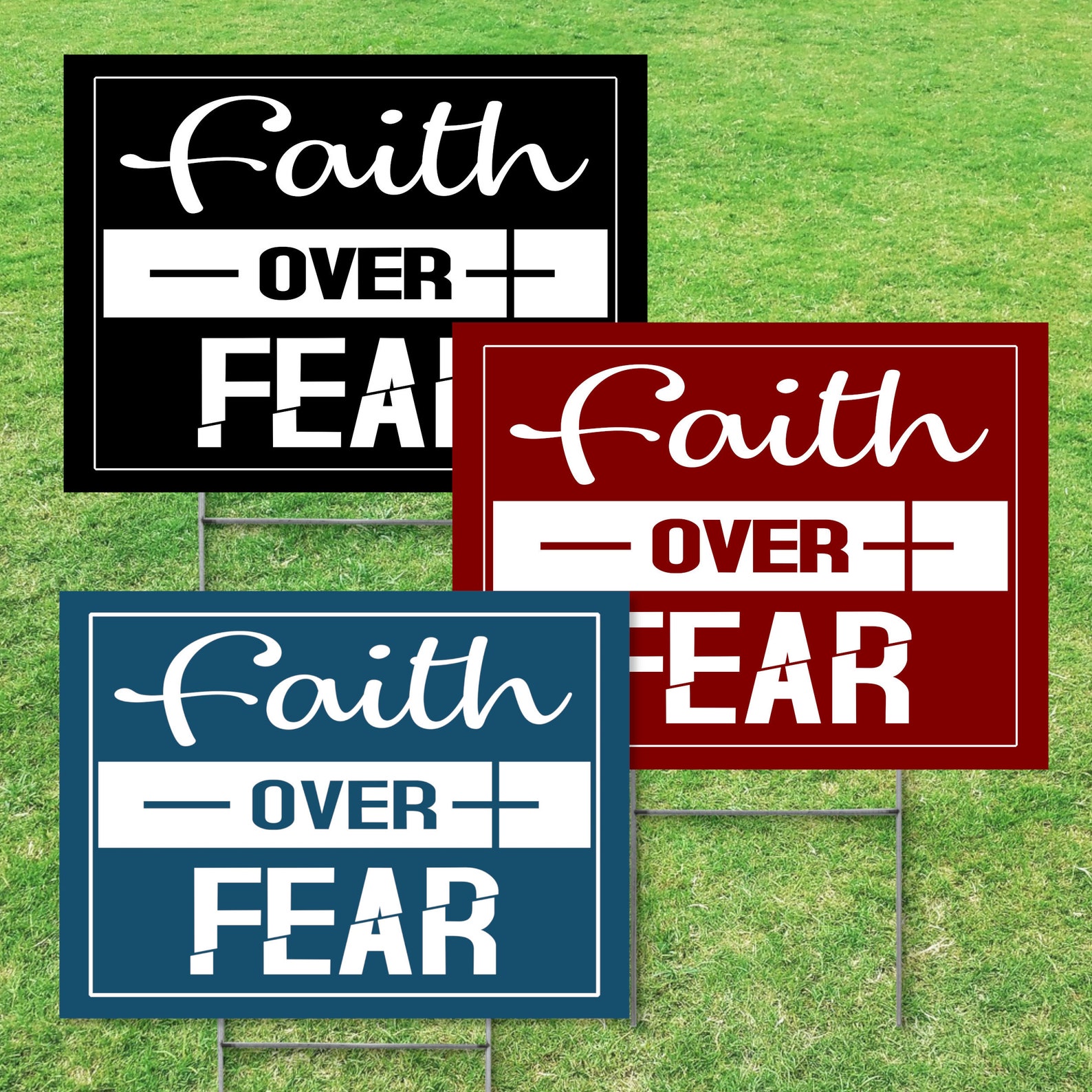 Faith Over Fear Yard Sign, Faith Yard Signs, Religious Yard Signs ...