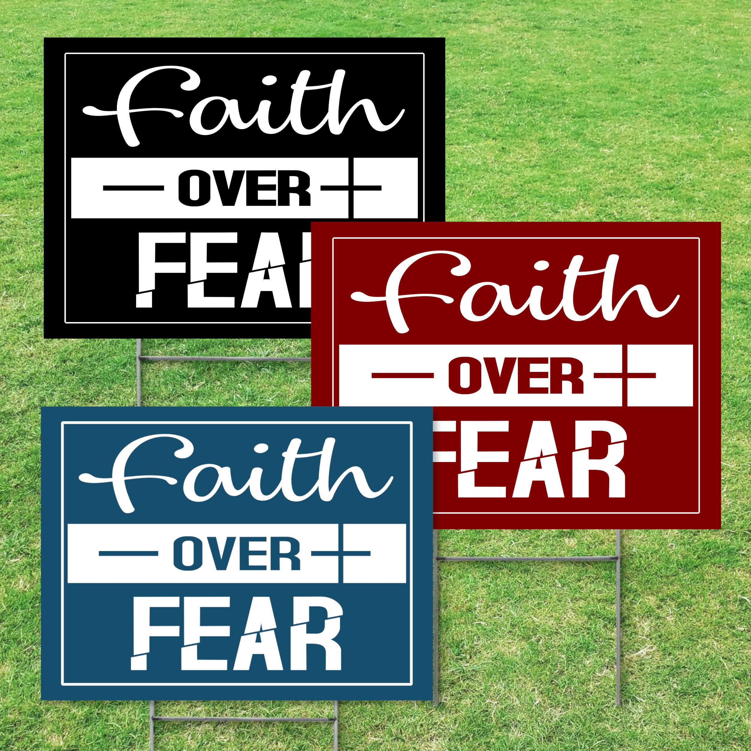 Faith Over Fear Yard Sign, Faith Yard Signs, Religious Yard Signs ...