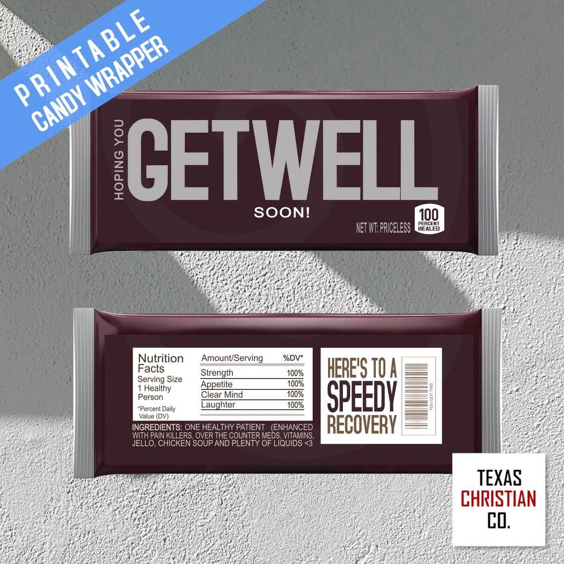 Get Well Soon Printable Candy Wrapper Get Well Gift | Etsy