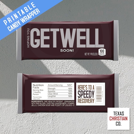 Get Well Soon Printable Candy Wrapper Get Well Gift | Etsy