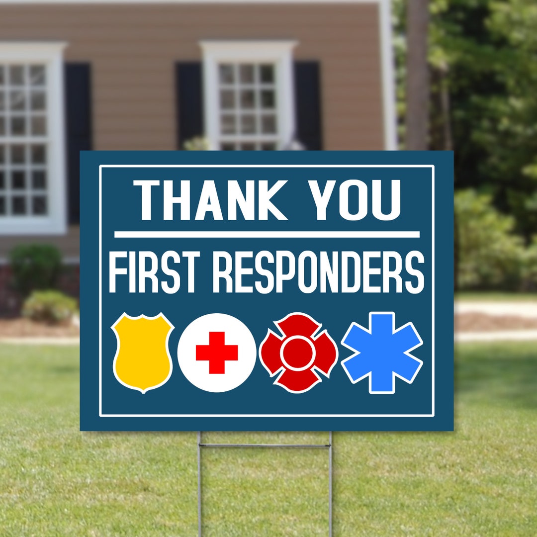 Thank You First Responders With America Flag Yard Sign, UV Print ...