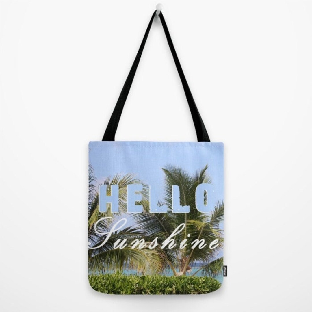 Market Bag Tote Bag Hello Sunshine Beach Bag Blue Green Costal