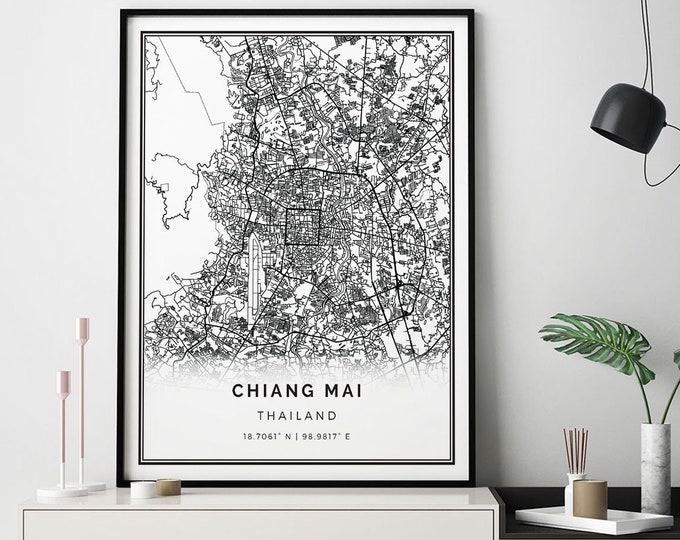 Chiang Mai Map Poster, Chiang Mai Map Print, Chiang Mai Personalized ...