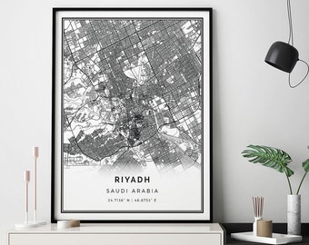Riyadh Minimalist Map Print | Modern Black & White City Map Poster ...